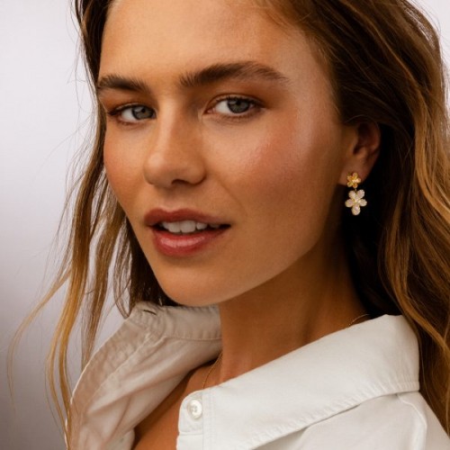 Roberto Coin Jasmine earrings with diamonds and MOP - ADV777EA3713